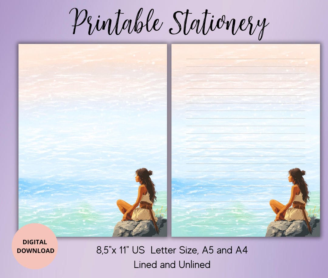 Girl Printable Stationery-watercolor Summer Writing Paper Set Unlined ...
