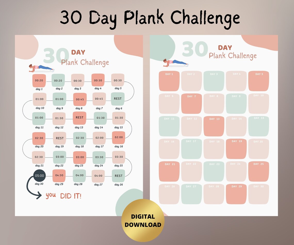 Fitness Planner,30 Day Plank Challenge, Printable Plank Challenge, Core ...