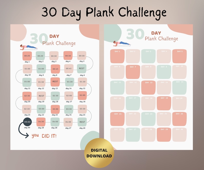 Fitness Planner,30 Day Plank Challenge, Printable Plank Challenge, Core ...