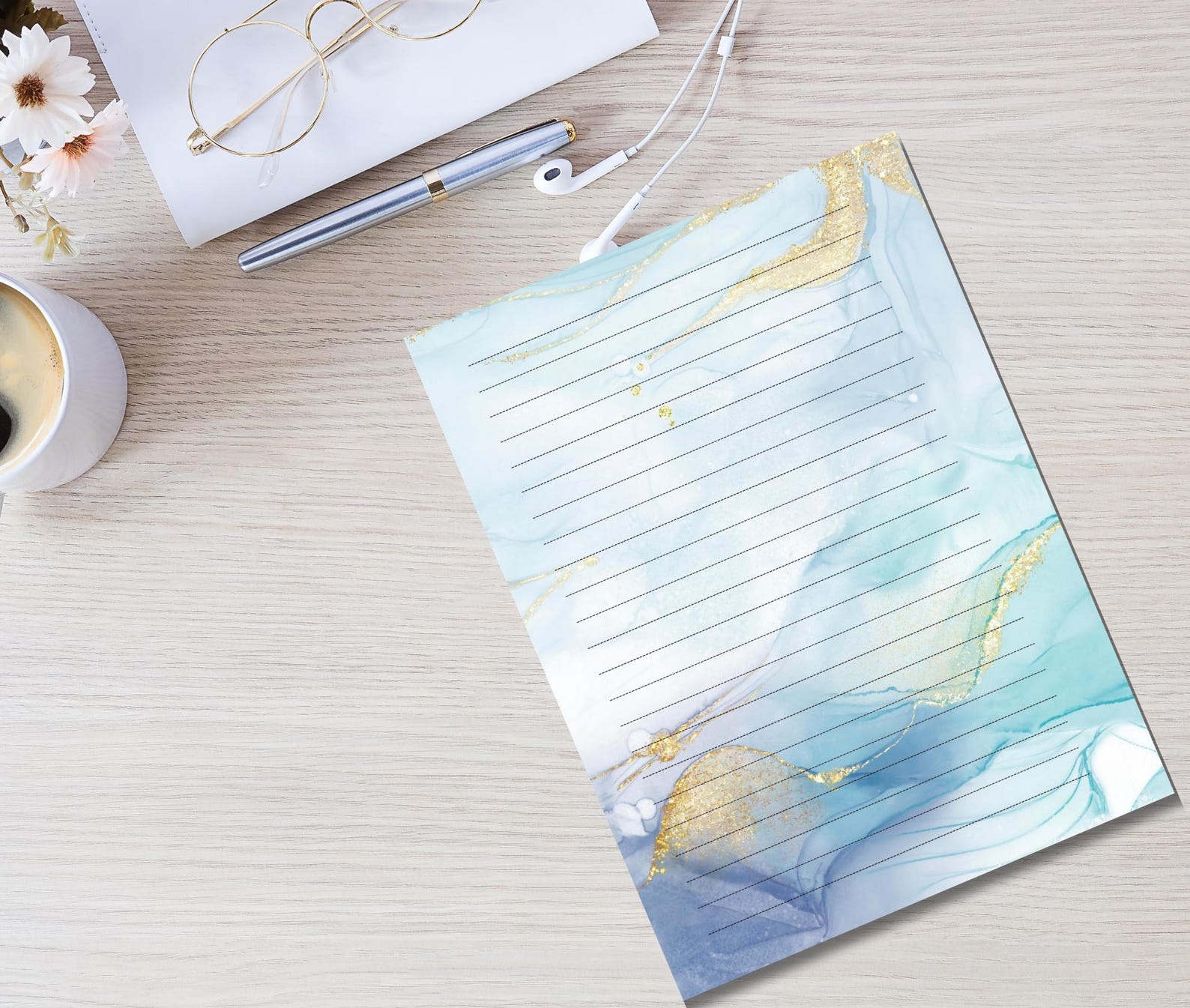 Blue Watercolor Printable Stationery-watercolor Writing Paper Set Lined ...