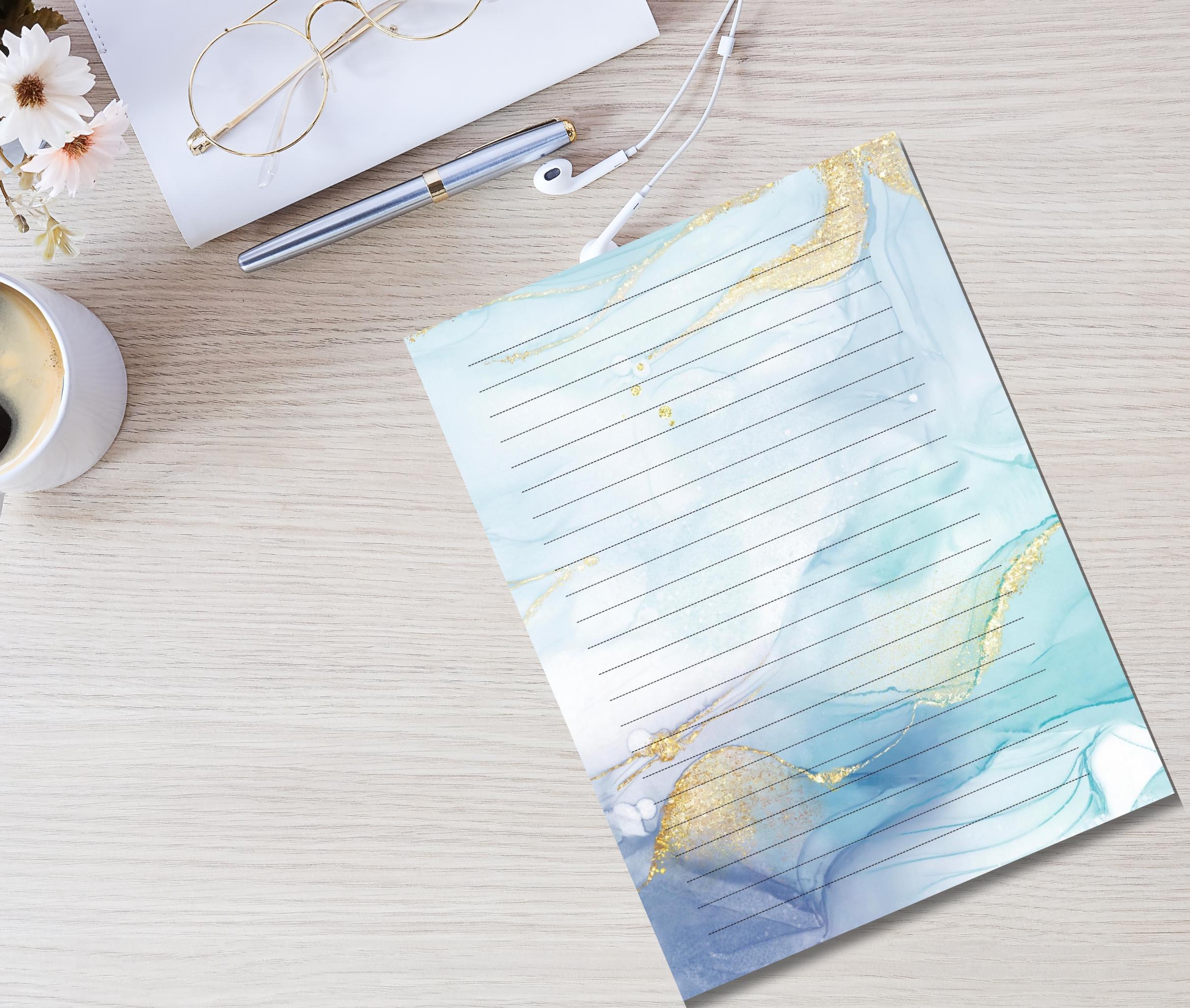 Blue Watercolor Printable Stationery-watercolor Writing Paper Set Lined ...