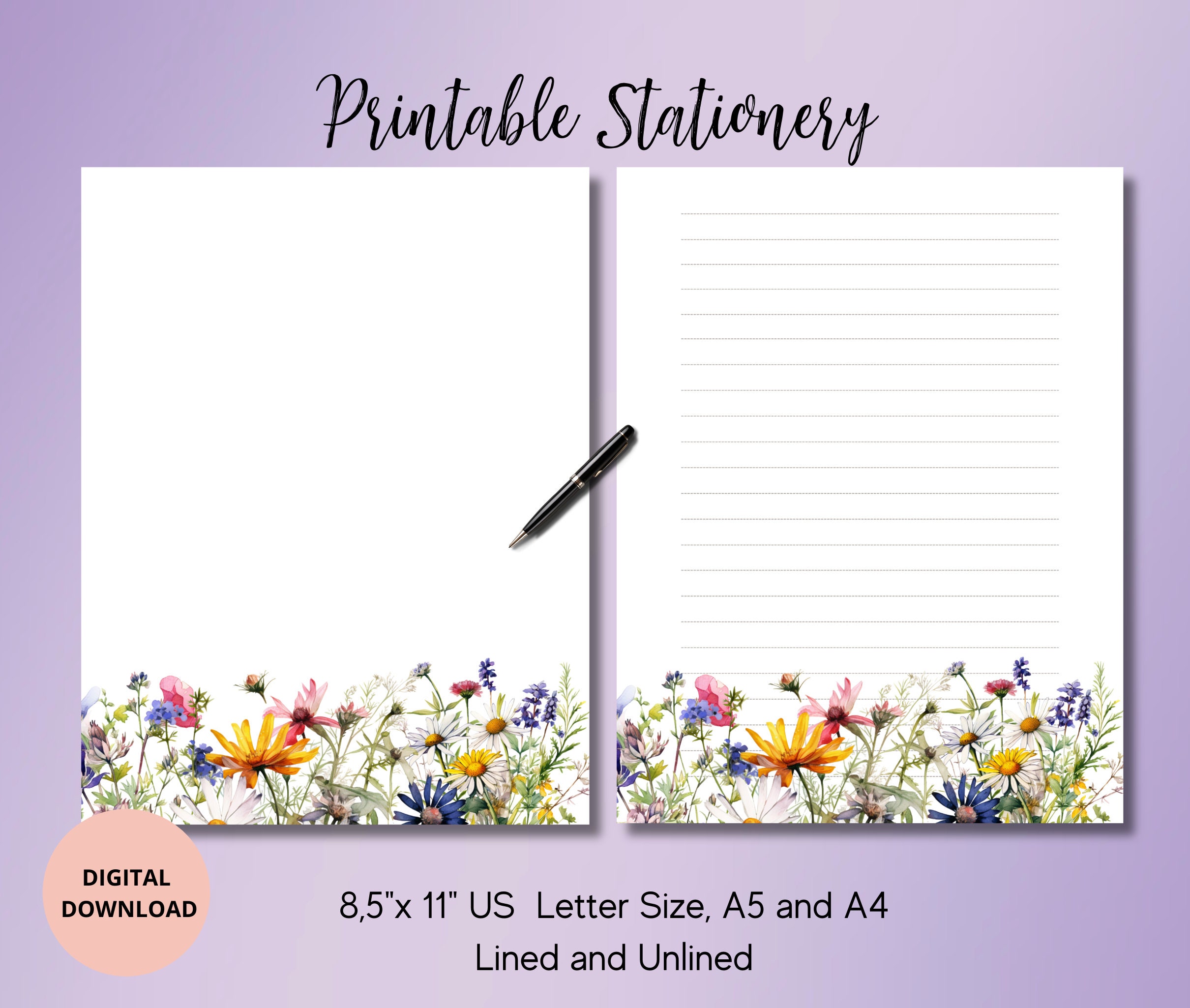 Wildflower Writing Set,flower Printable Stationery,floral Writing Paper ...