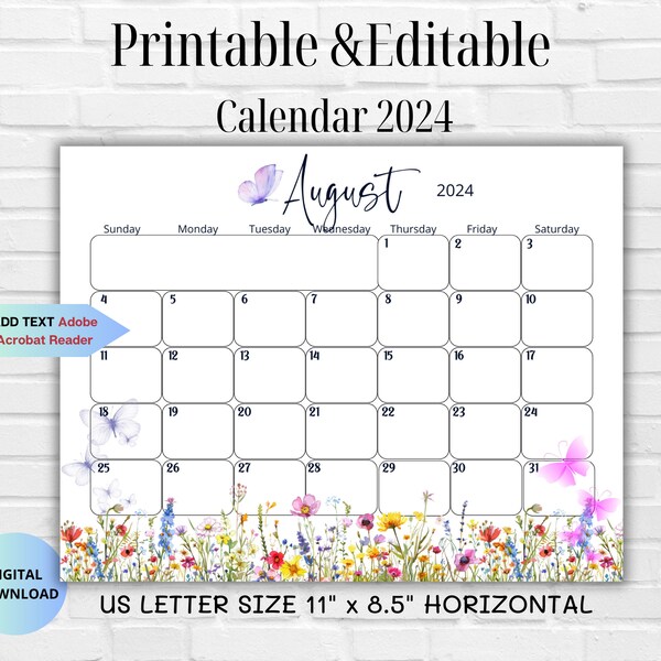 August 2024 Calendar Editable - Etsy