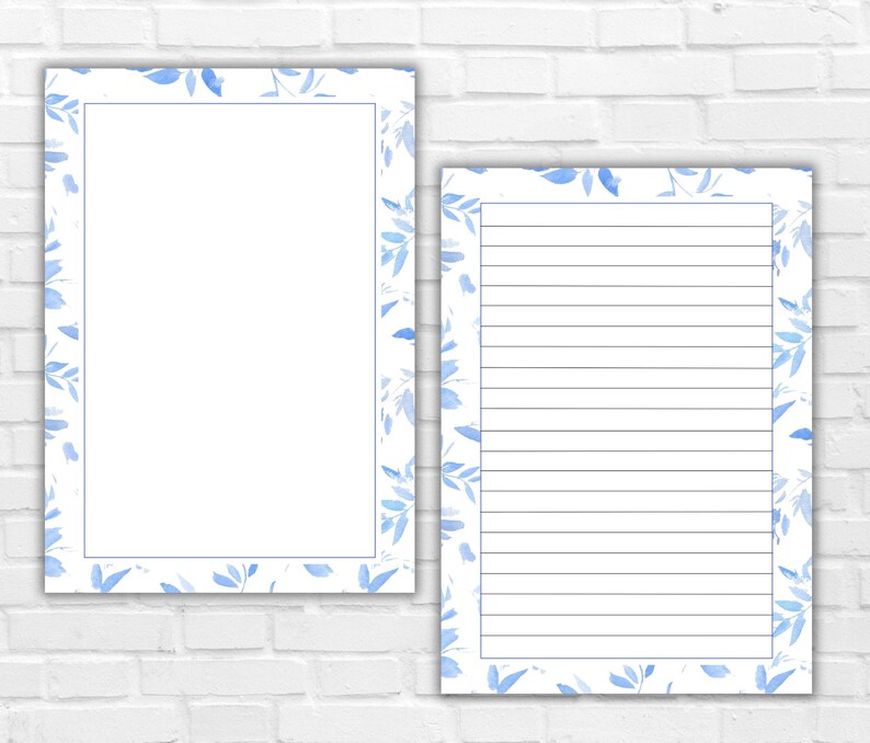 Flower Printable Writing Paper Bundle-blue Floral Stationary ...