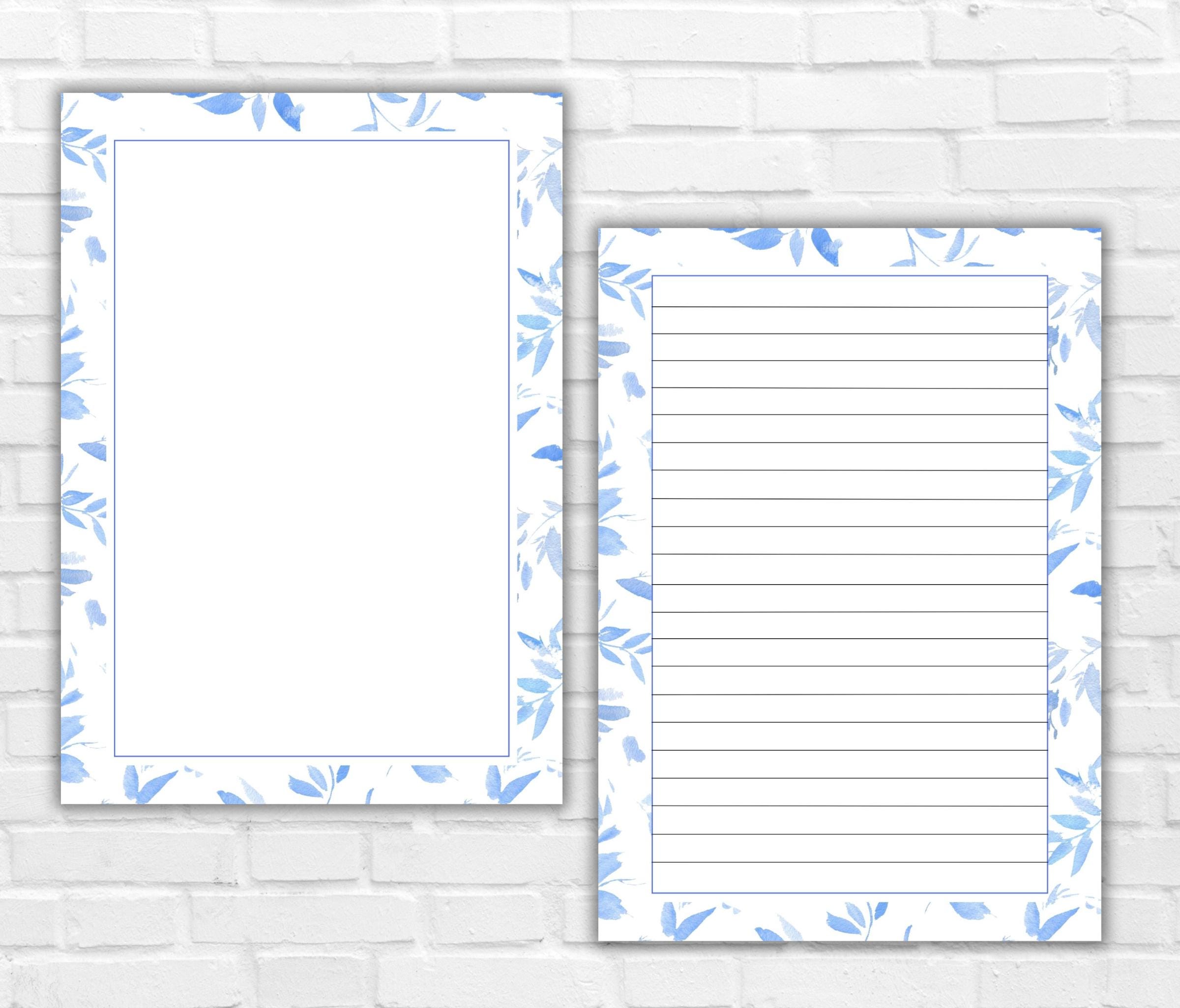 Flower Printable Writing Paper Bundle-blue Floral Stationary ...