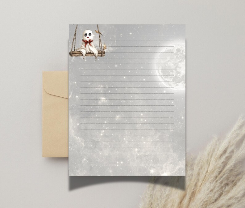 Cute Ghost and Moon Printable Stationery-halloween Writing Paper Set ...