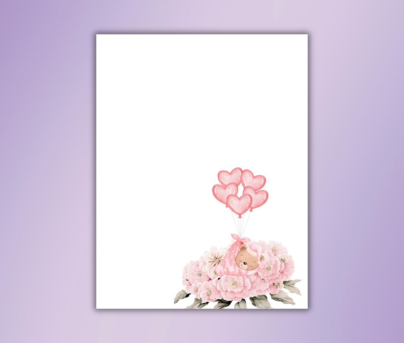 Watercolor Baby Girl Printable Stationary/cute Stationery/flower ...