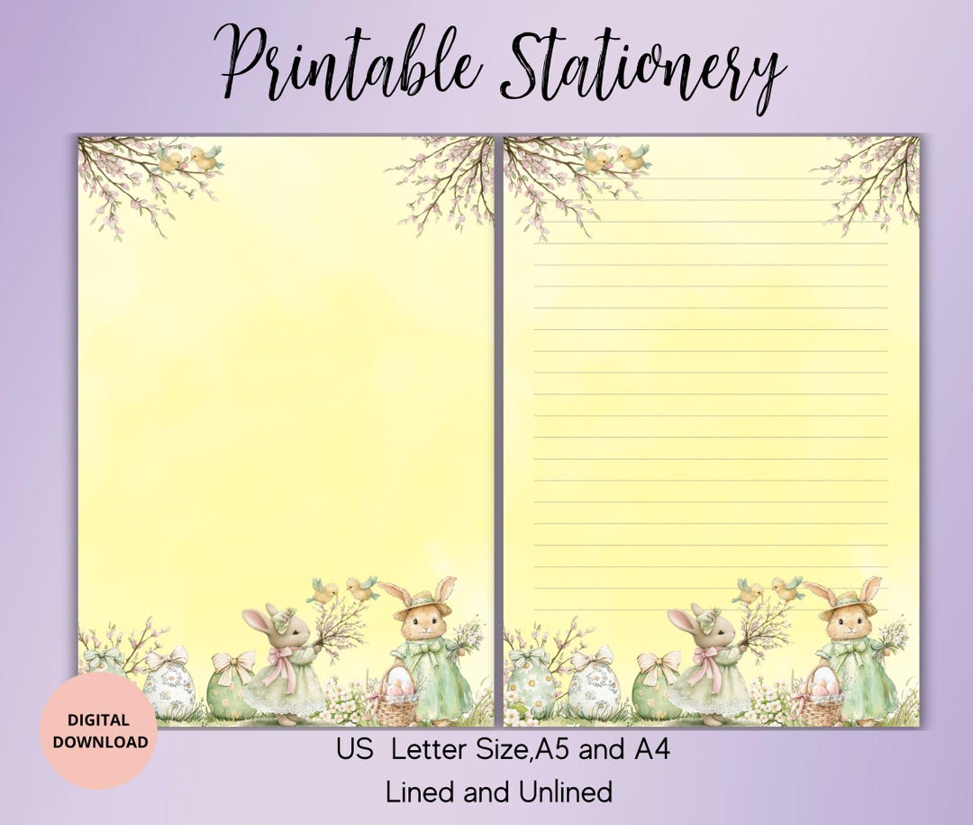 Easter Bunnies Printable Stationery-easter Writing Paper Lined Unlined ...