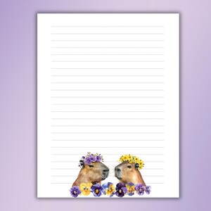 Capybara With Flower Printable Stationery-animal Lover Printable ...