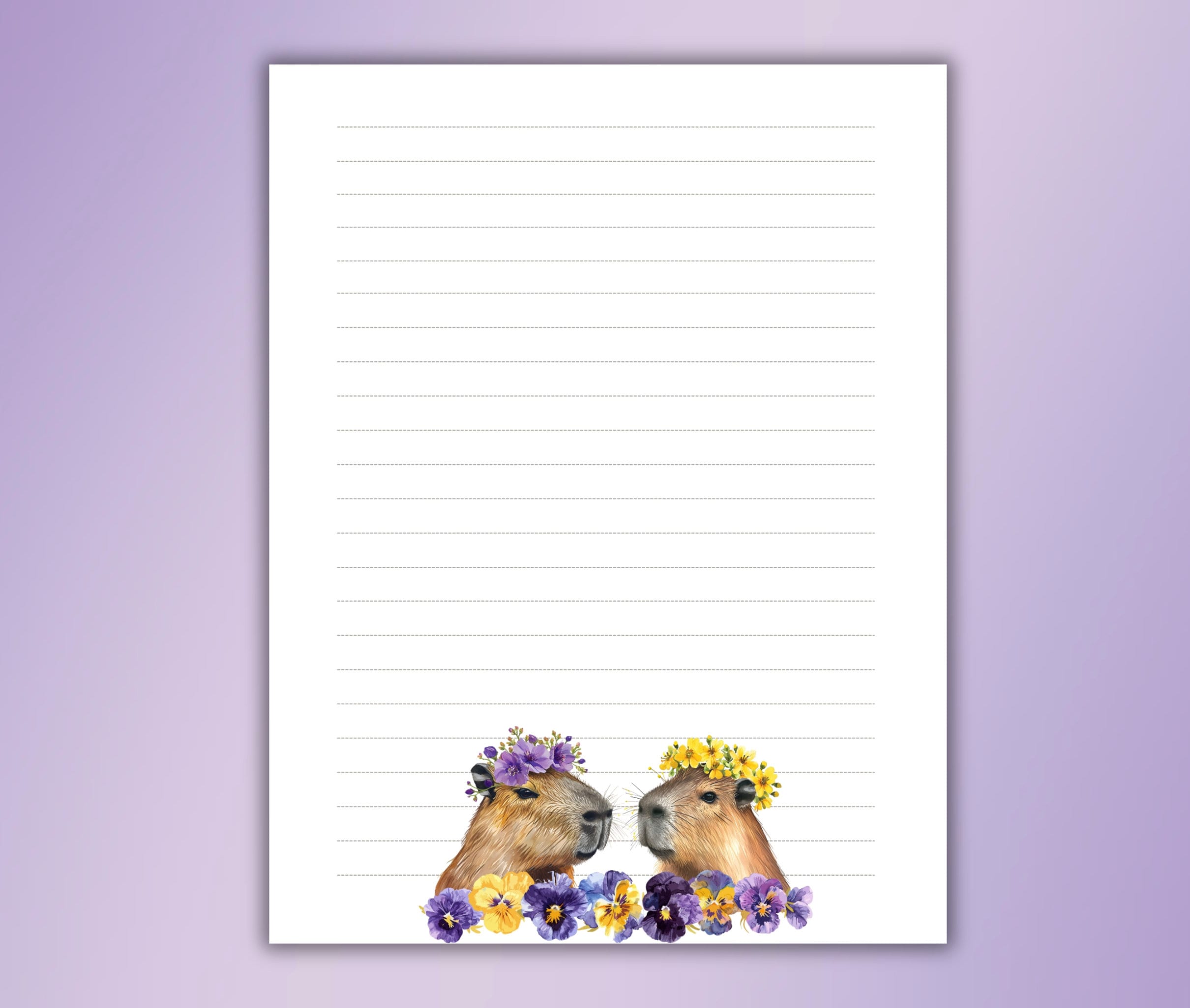 Capybara With Flower Printable Stationery-animal Lover Printable ...