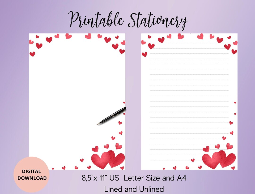 Heart Printable Stationery,digital Download,valentine's Day Printable ...