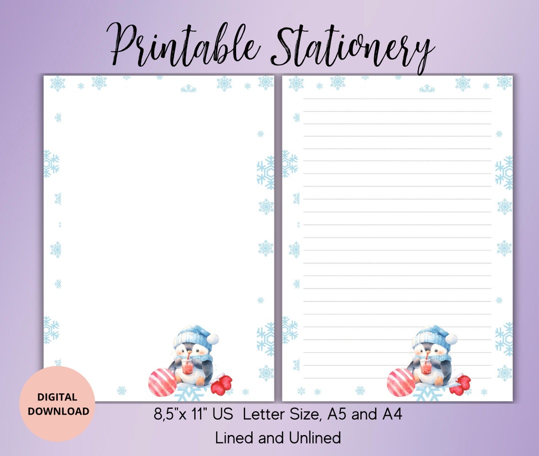 Penguin Cute Christmas Printable Stationery-winter Stationary-animal ...