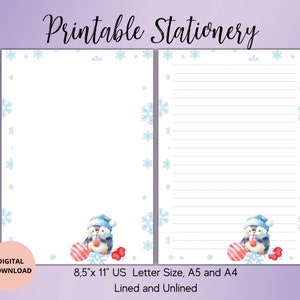 Penguin Cute Christmas Printable Stationery-winter Stationary-animal ...