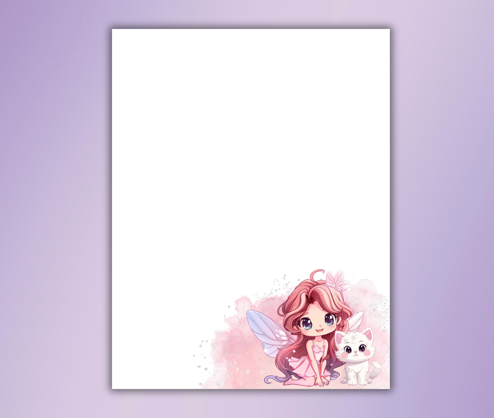 Fairy With Cat Printable Stationery Set-fairytale Writing Papers Lined ...