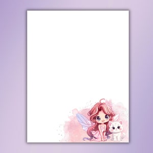 Fairy With Cat Printable Stationery Set-fairytale Writing Papers Lined ...