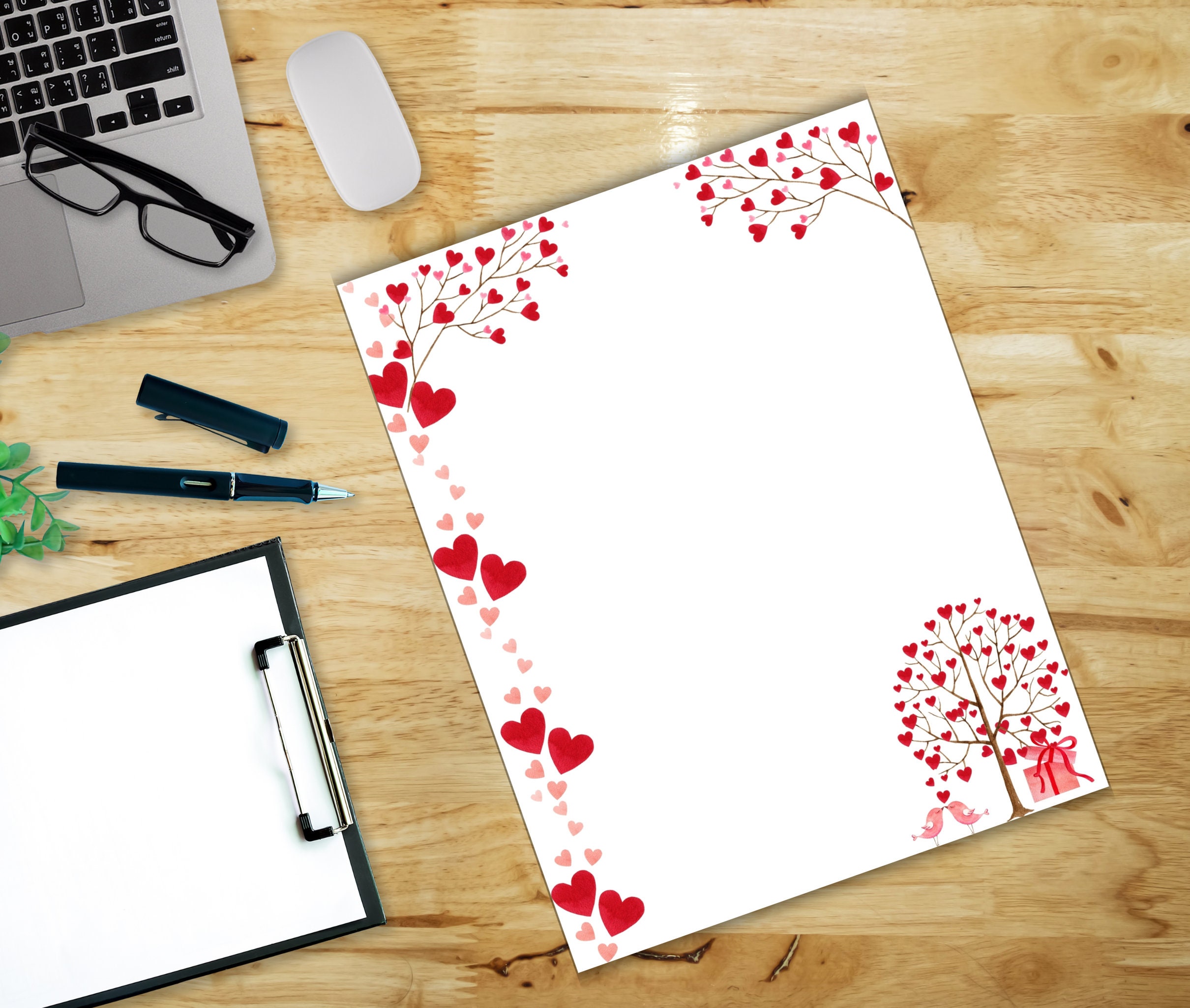 Heart Printable Stationery-love Note Digital Download-valentine's Day ...