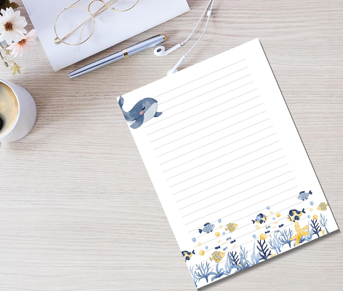 Sea Writing Set ,marine Printable Stationery,watercolor Writing Paper Letter A4,A5,US Letter ...