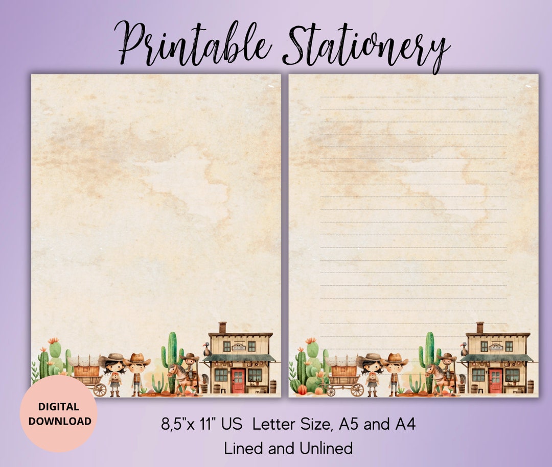 Wild West Printable Stationery-cowboys Western Penpal Supplies-cute ...