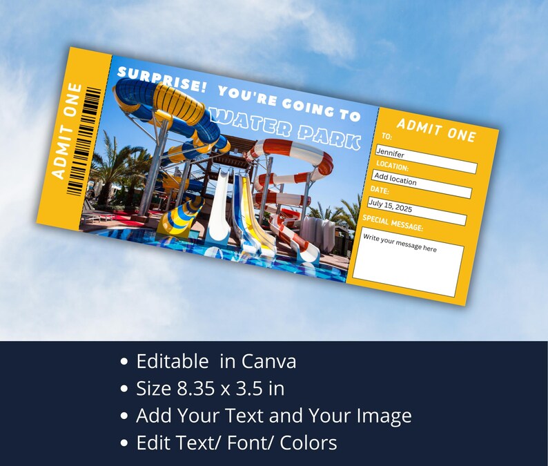 Editable Water Park Surprise Ticket-water Park Gift Certificate ...