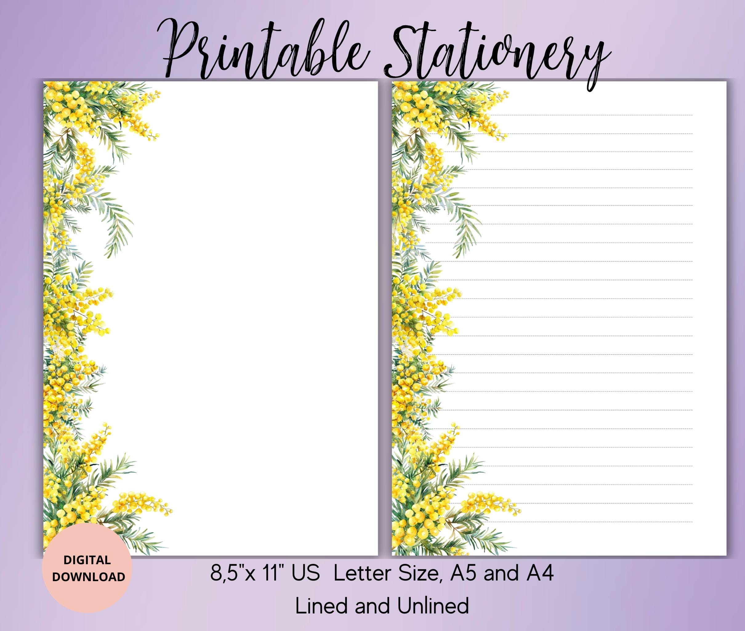Mimosa Printable Stationery-spring Flower Writing Paper Set Unlined ...