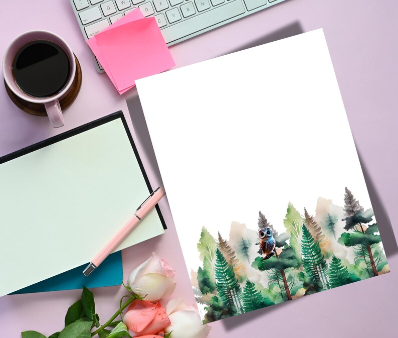 Forest Printable Stationary-trees Writing Paper,watercolor Digital ...