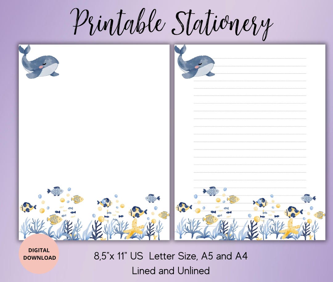 Sea Writing Set ,marine Printable Stationery,watercolor Writing Paper ...
