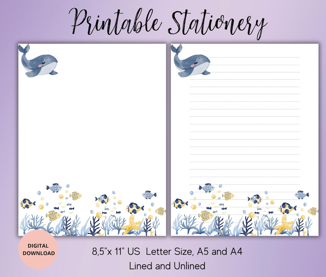 Sea Writing Set ,marine Printable Stationery,watercolor Writing Paper ...