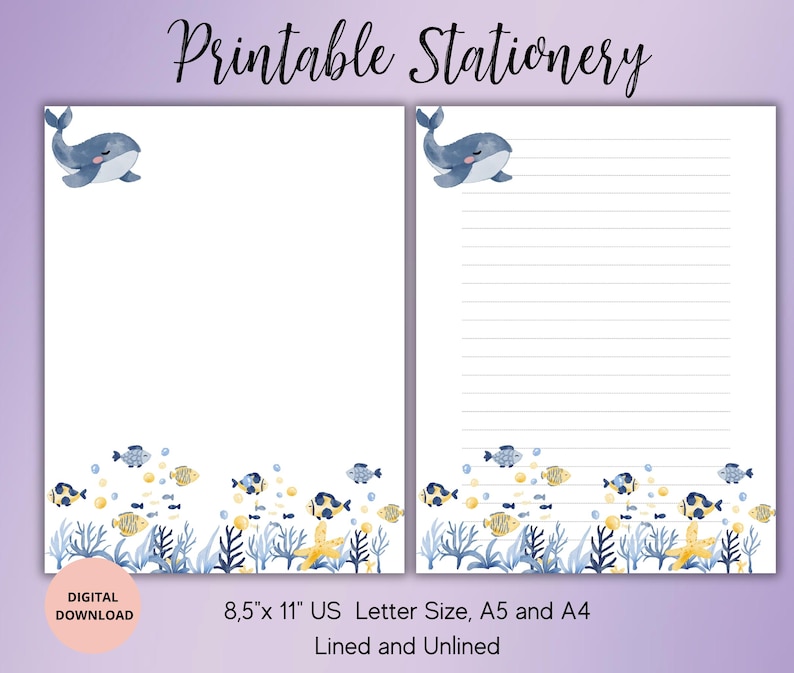 Sea Writing Set ,marine Printable Stationery,watercolor Writing Paper ...