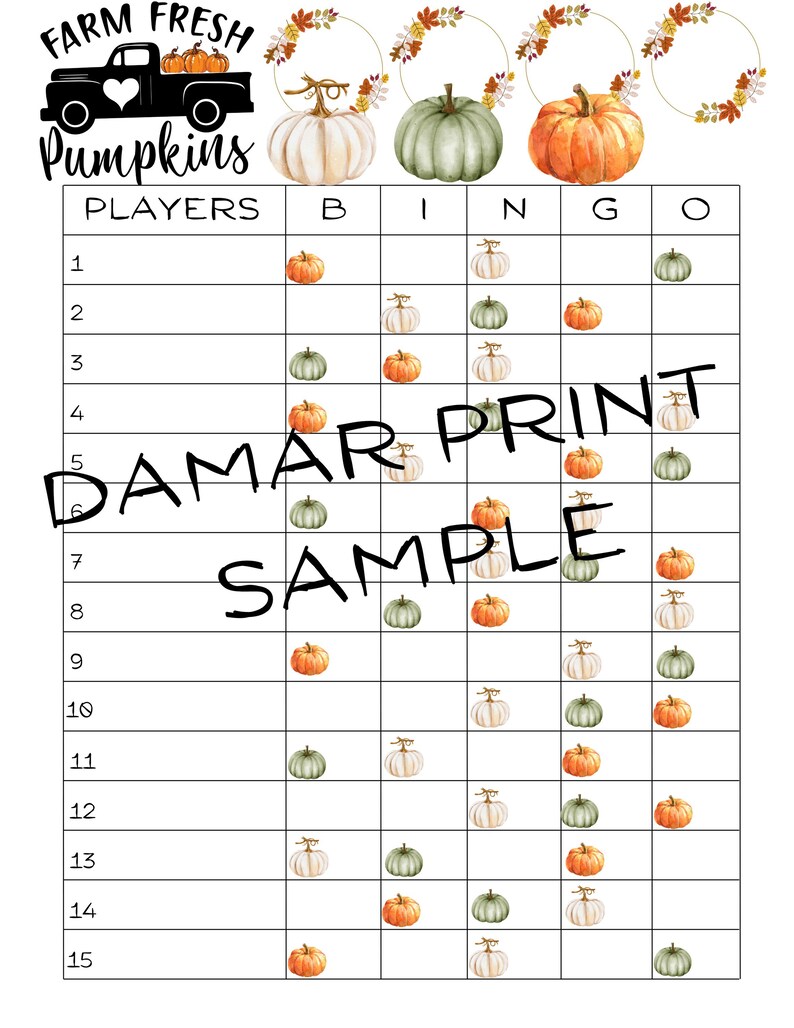 Farm Fresh Pumpkins Bingo Boards - Instant Download -printable Bingo ...