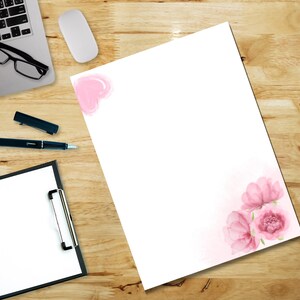 Watercolor Pink Flower Printable Stationery-hearts Love Letter Set ...