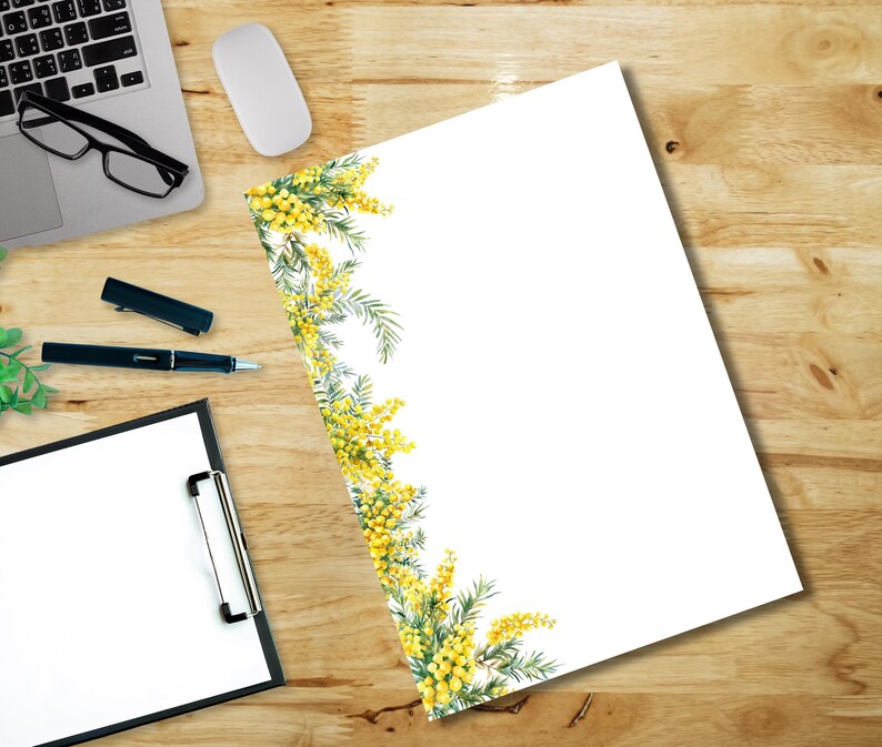 Mimosa Printable Stationery-spring Flower Writing Paper Set Unlined ...
