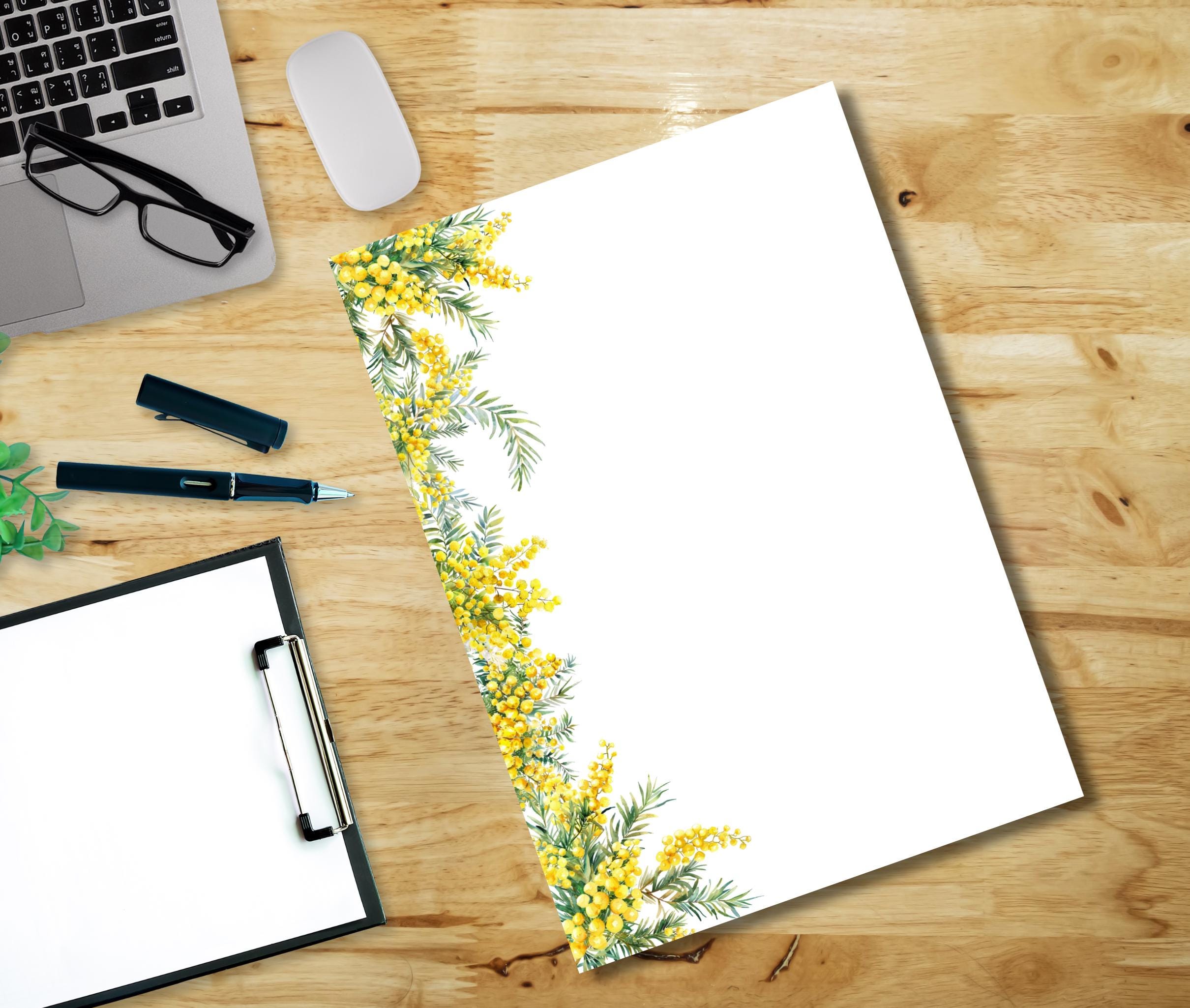 Mimosa Printable Stationery-spring Flower Writing Paper Set Unlined ...