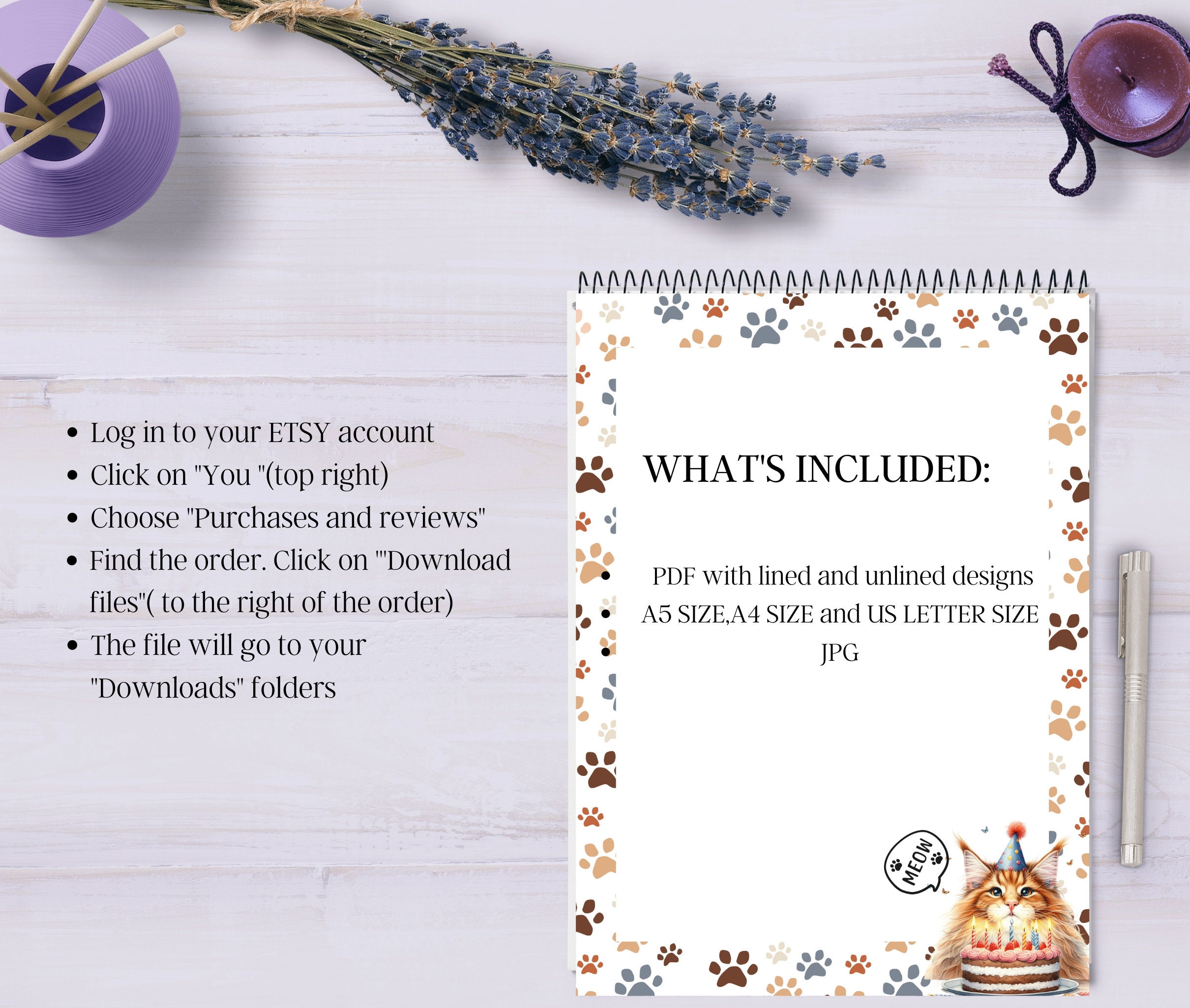 Cat's Birthday Printable Stationery-cat Lover Printable Stationery Set ...