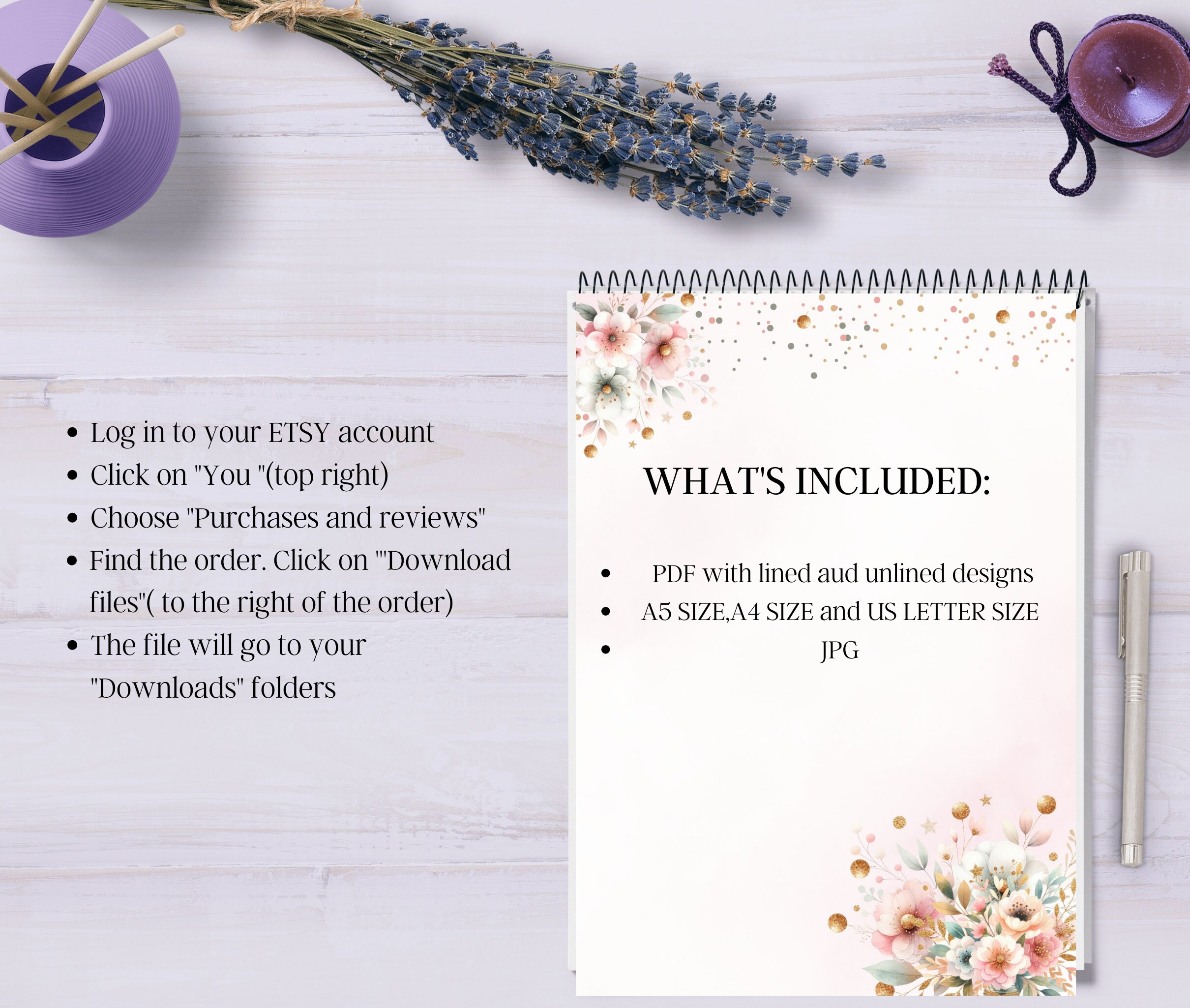 Watercolor Pink Flower Printable Sataionery-flower Stationary- Writing ...