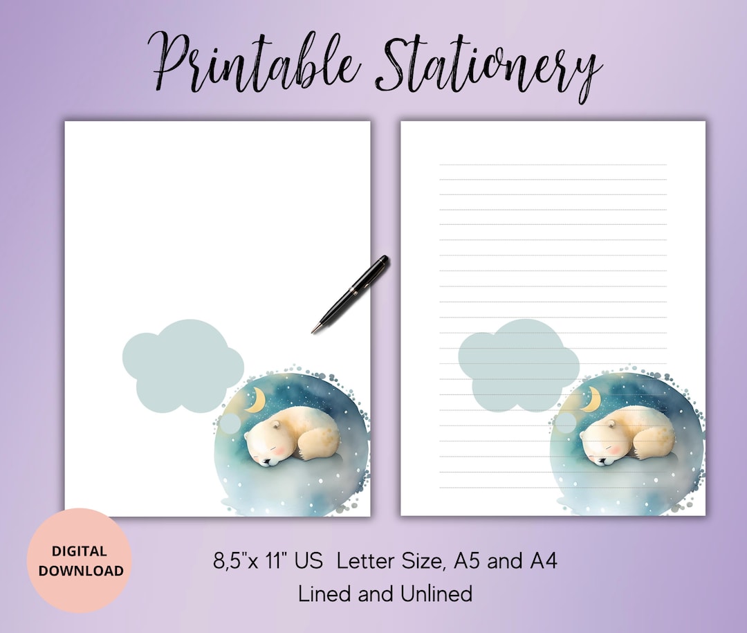 Polar Bear Printable Stationery-kids Stationary-cute Stationery-bear ...