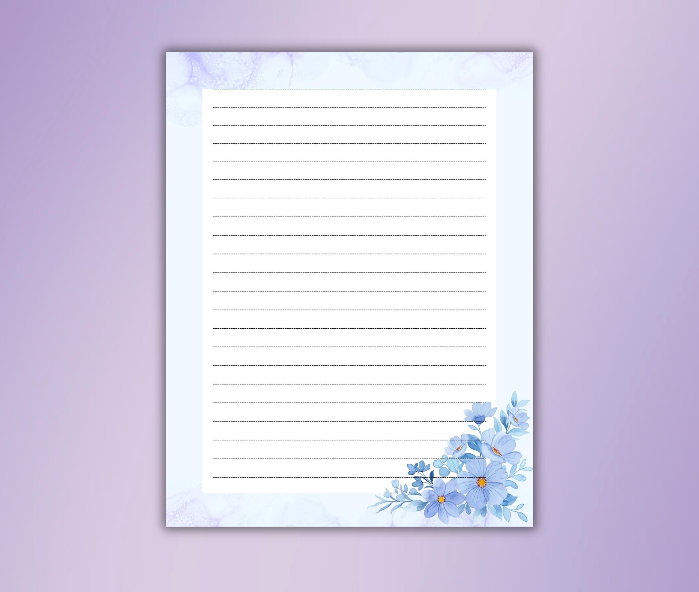 Blue Flower Printable Stationery-cute Notepads-floral Letter Writing ...