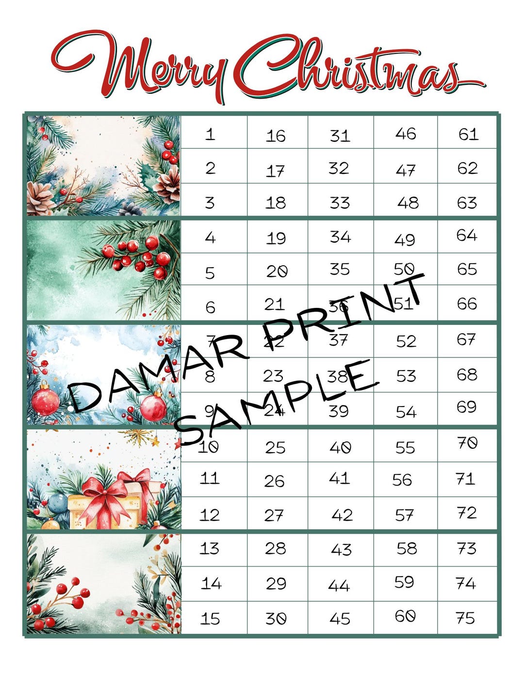 Christmas Printable Bingo Boards-instant Download -christmas Bingo ...