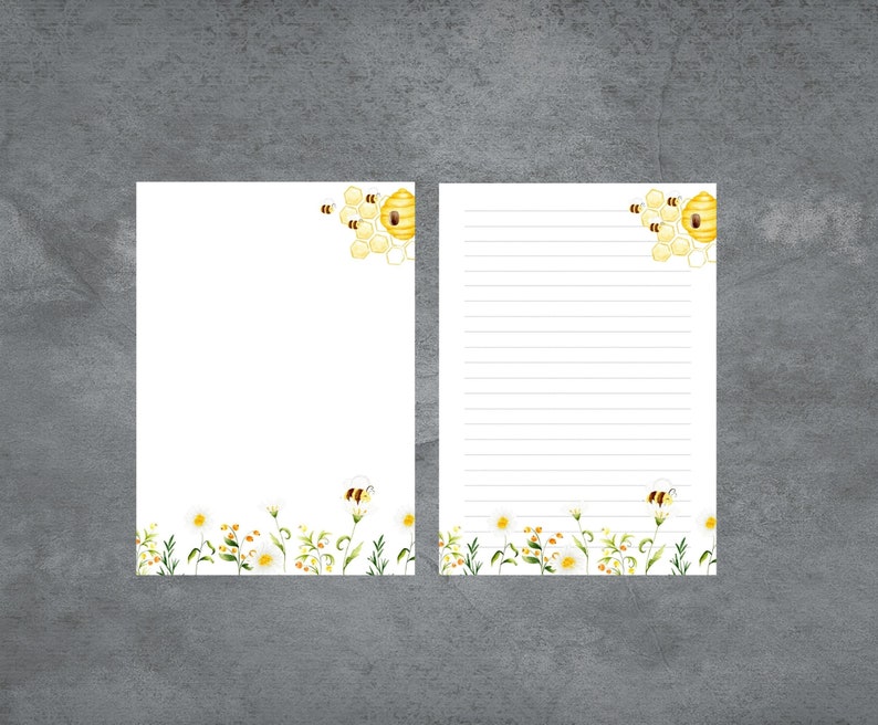 Bee With Flower Printable Stationery-bee Writing Paper Bundle Unlined ...