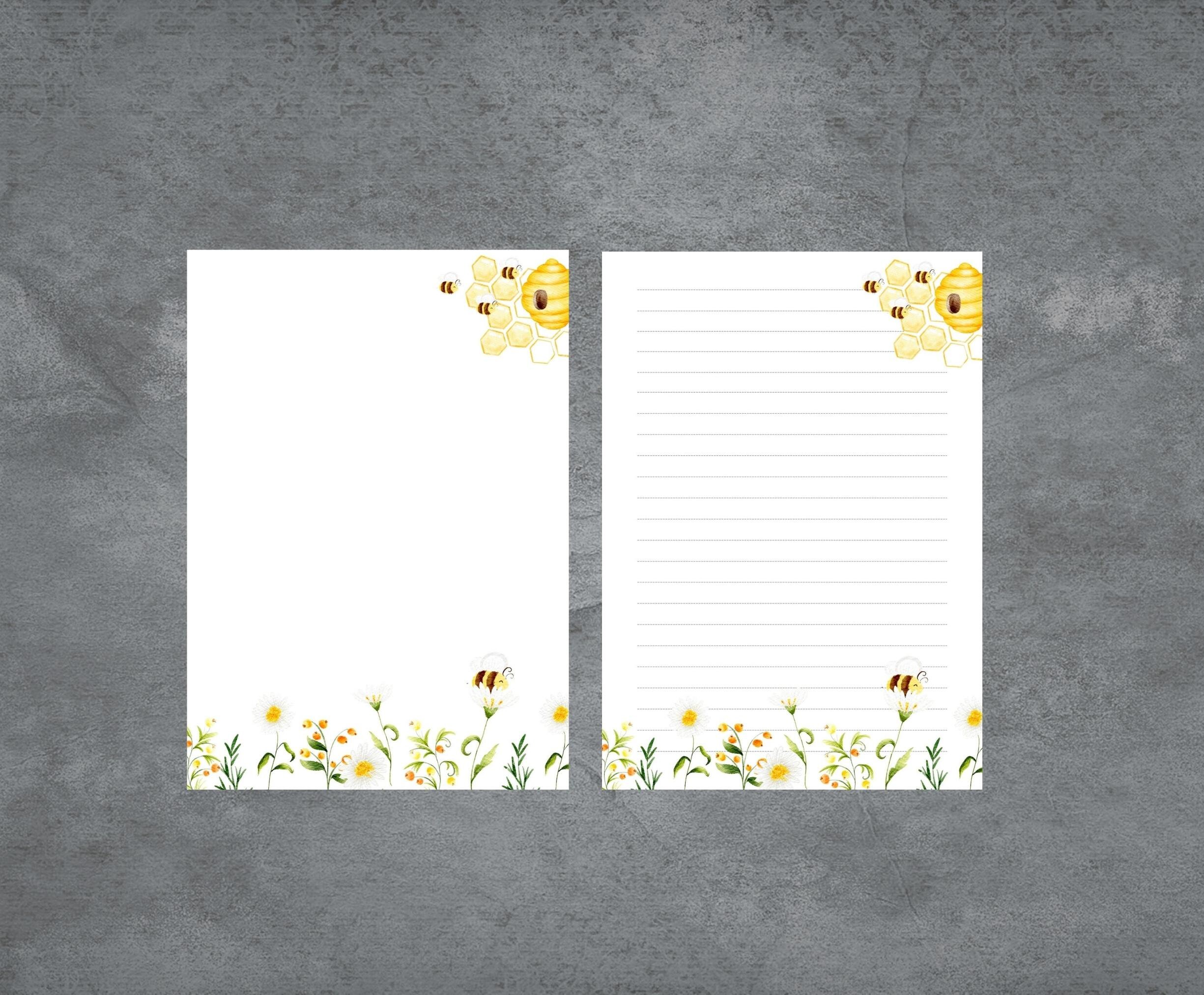 Bee With Flower Printable Stationery-bee Writing Paper Bundle Unlined ...