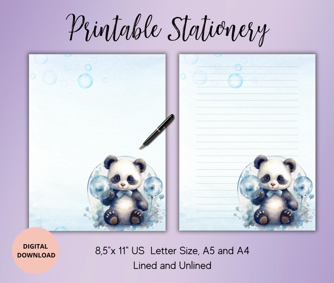 Cute Stationery Sets,panda Printable Stationery,kids Stationary,animal ...