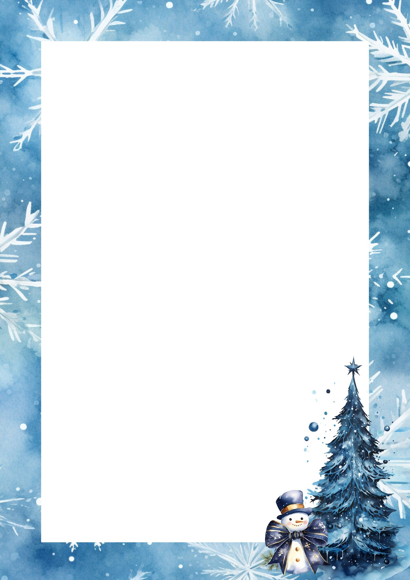 Blue Winter Printable Stationery-christmas Tree Snowman - Etsy