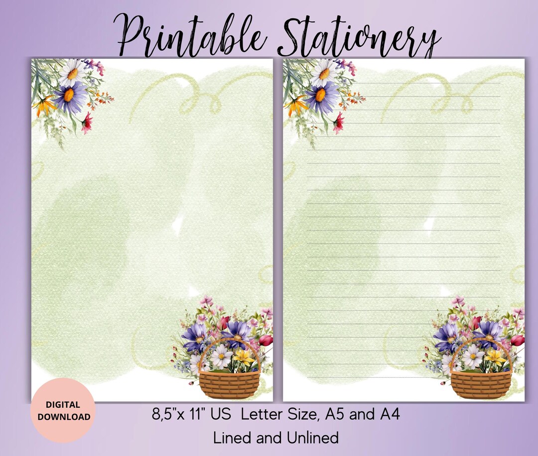 Flower Printable Stationery Set-flower Writing Paper Lined,unlined A4 ...