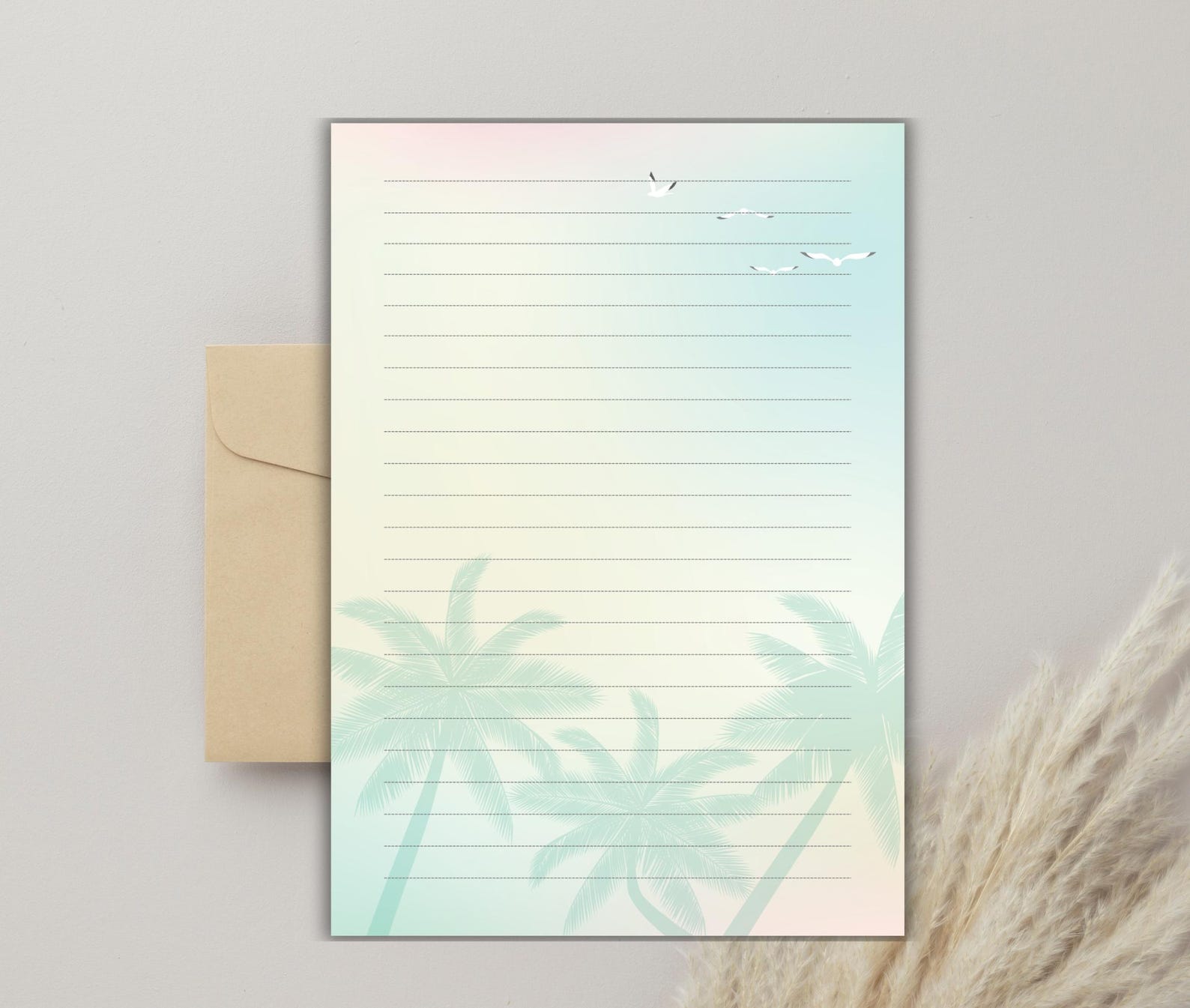 Summer Theme Printable Stationery-beach Writing Paper Set Lined Unlined ...