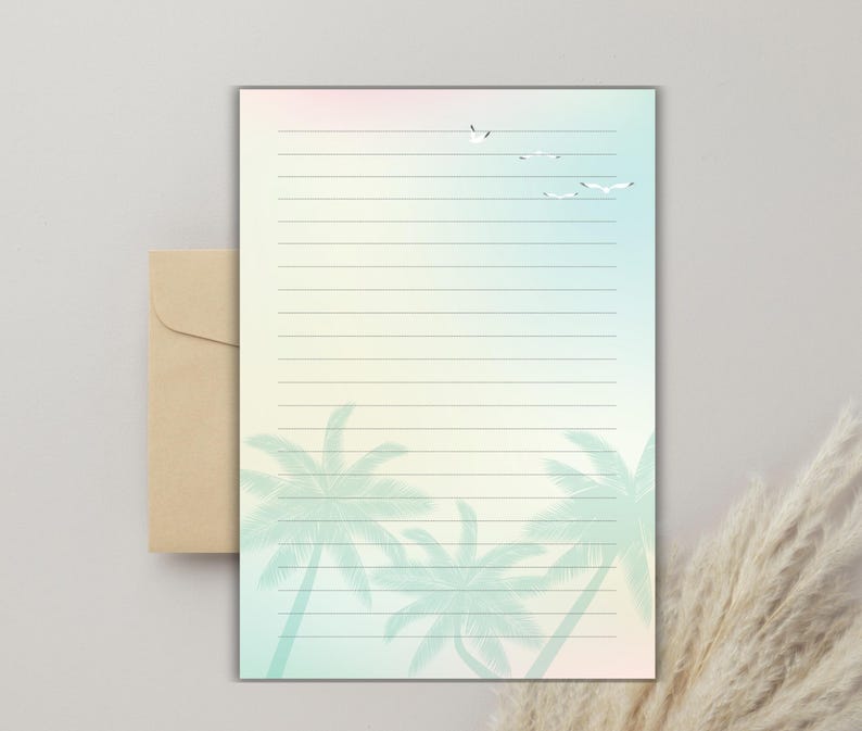 Summer Theme Printable Stationery-beach Writing Paper Set Lined Unlined ...