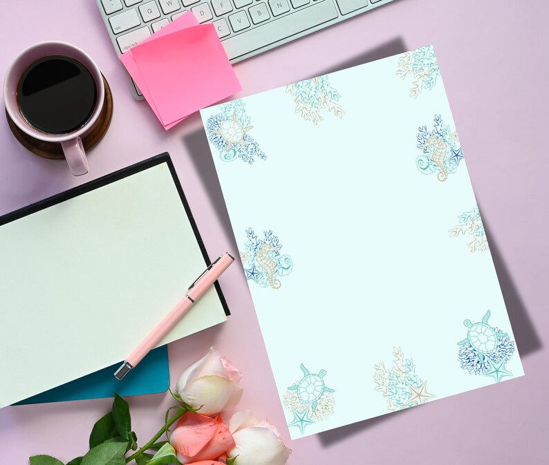 Sea Turtle Printable Stationery-marine Writing Paper Unlined Lined A5 ...