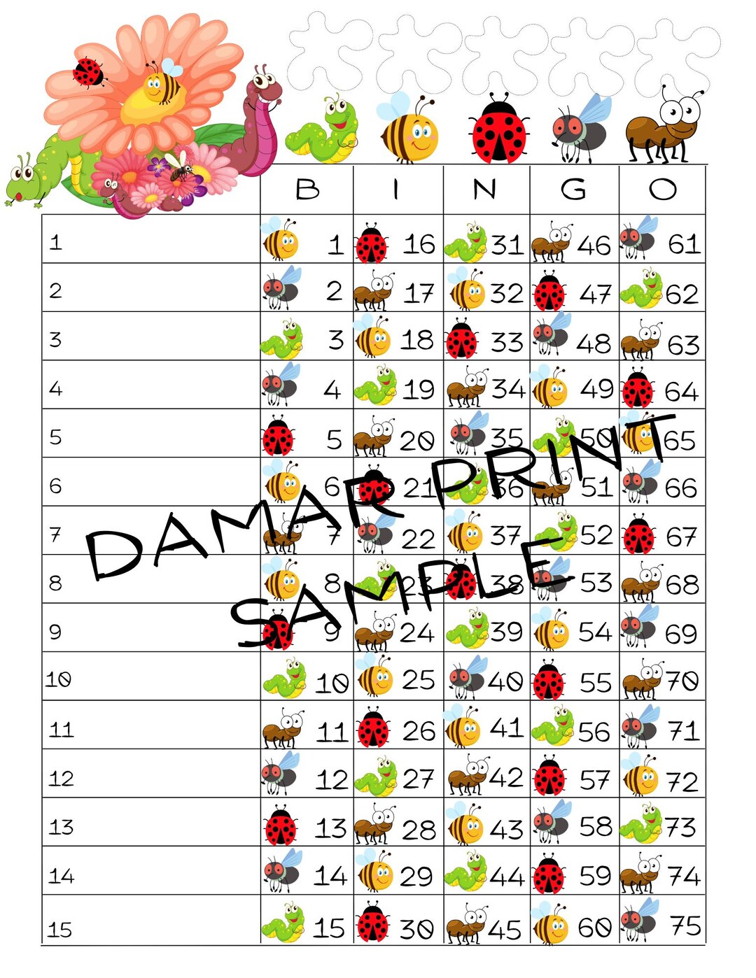Funny Bugs Printable Bingo Boards-instant Download -cute Insects Bingo ...