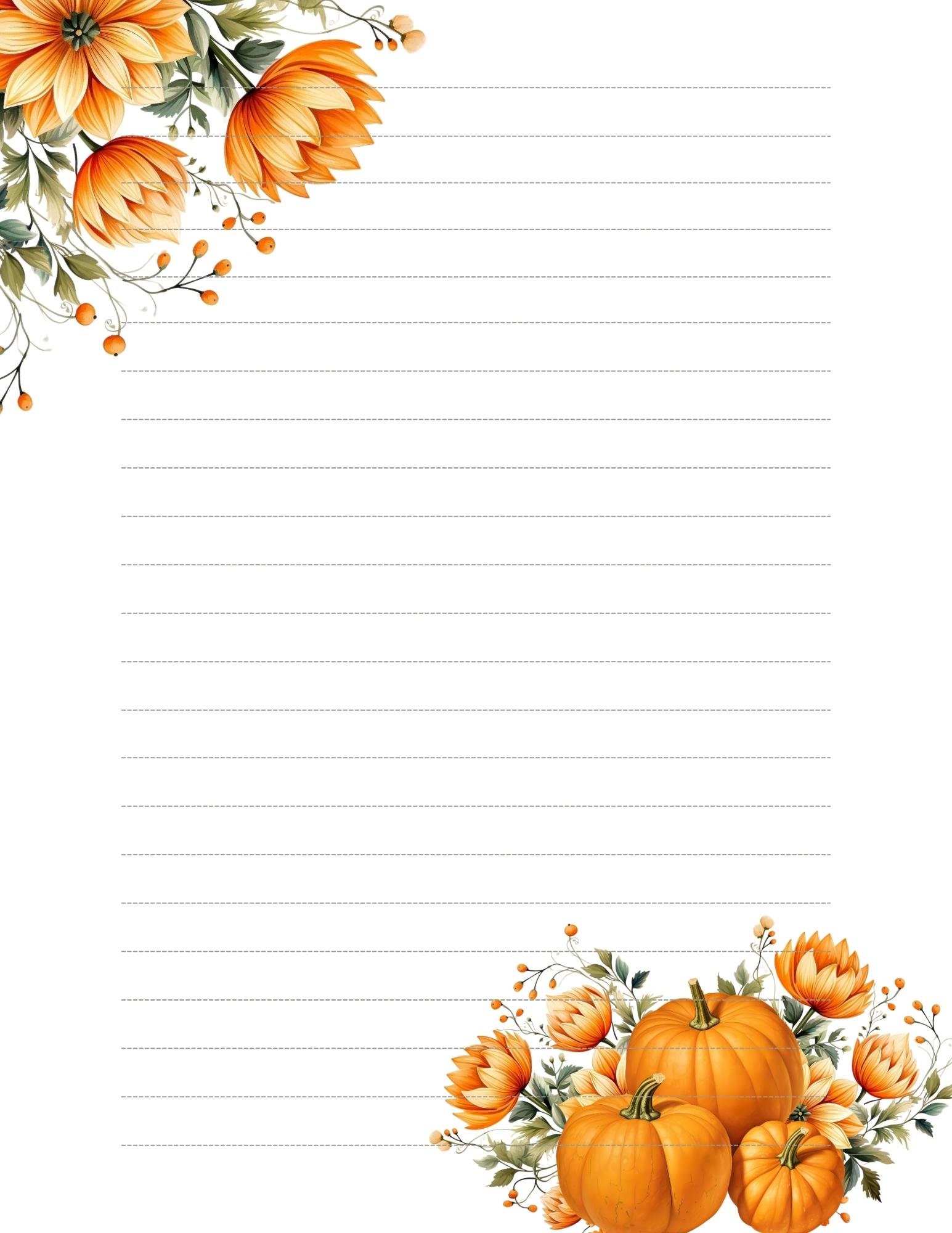 Pumpkin With Flowers Stationery,autumn Printable Stationary,pen Pal ...