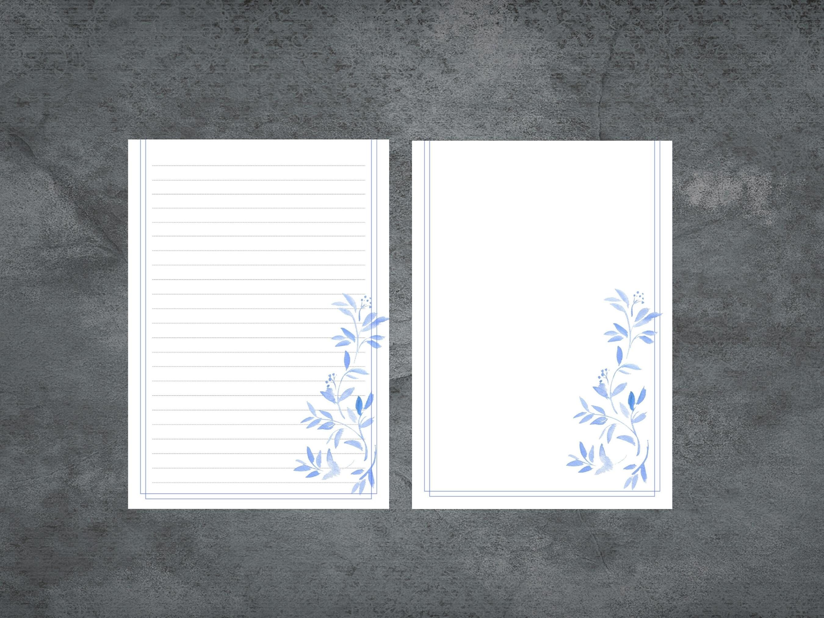 Flower Printable Writing Paper Bundle-blue Floral Stationary ...