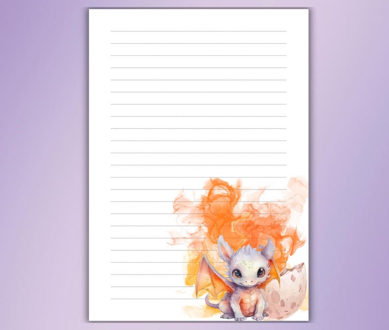 Dragon Stationary-cute Dragon Printable Stationary Sets- Digital Letter ...
