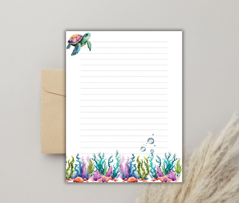 Turtle Sea Writing Set ,marine Printable Stationery,watercolor Writing Paper Letter Set,a4,a5,us ...